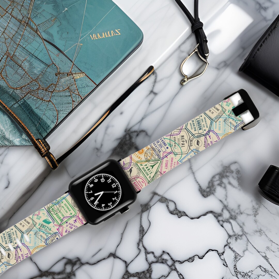 Passport Stamps Silicone Watch Band for 38/40/41/42/44mm Apple Watch ...