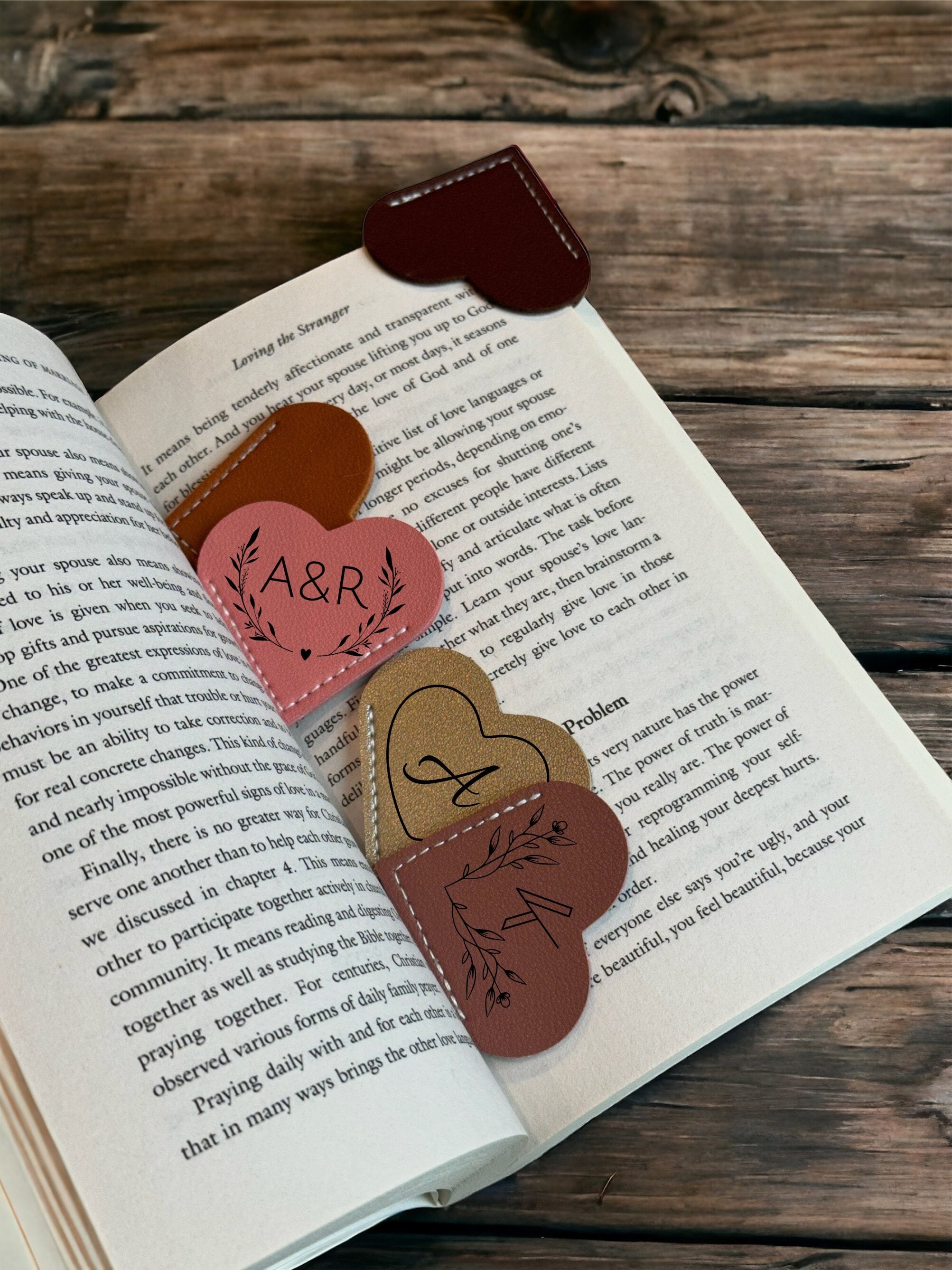 Personalized Leather Heart Bookmark Leather Bookmark Custom Leather ...