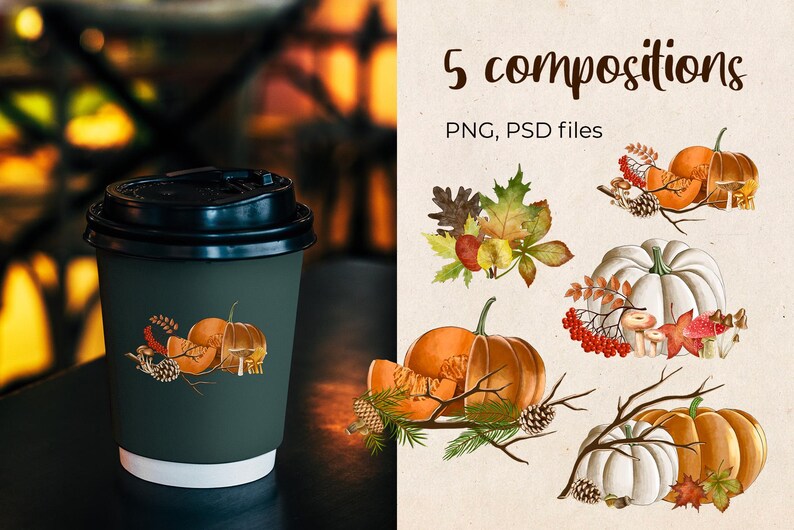 Watercolor Pumpkin Fall Leaves Clipart Autumn Leaves Clipart Autumn ...