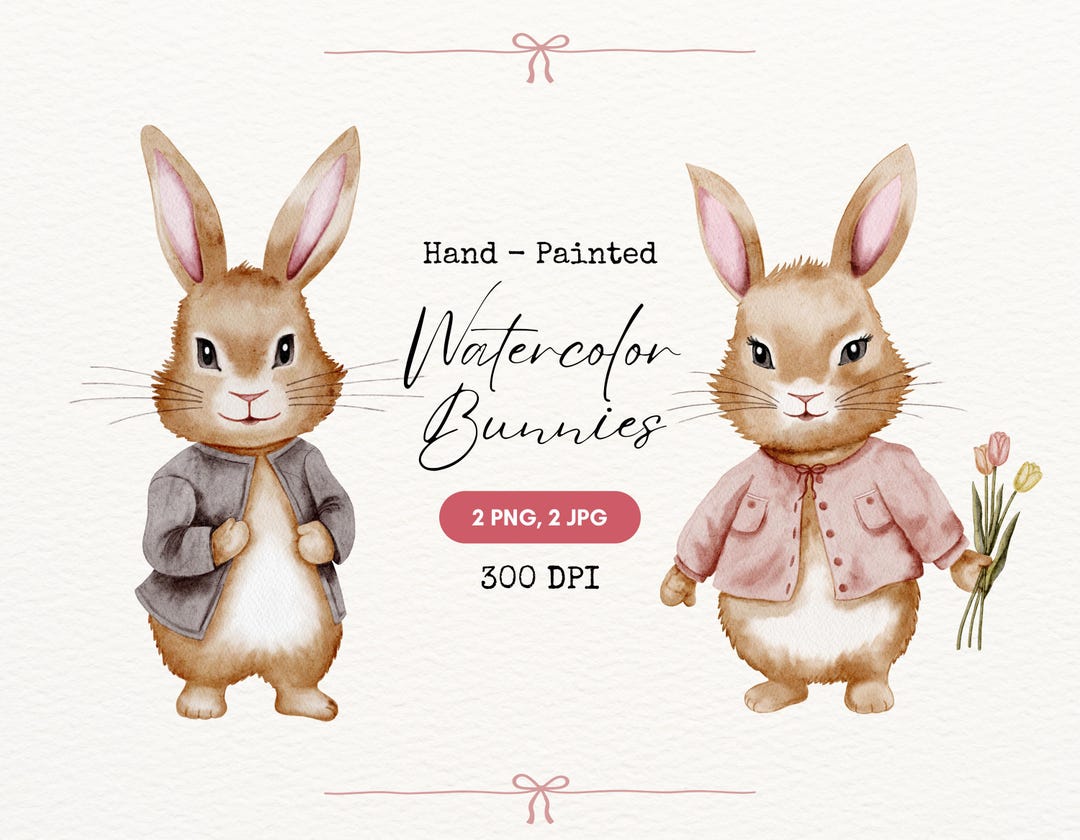 Watercolor Bunny Clipart Cute Bunny PNG Hand Painted Bunny Nursery Baby ...