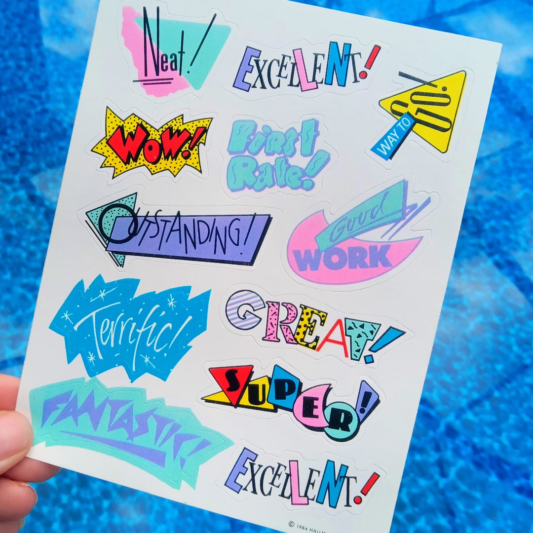 Retro Phrases Sticker Sheet by Hallmark, 1984 Teacher Reward Stickers ...