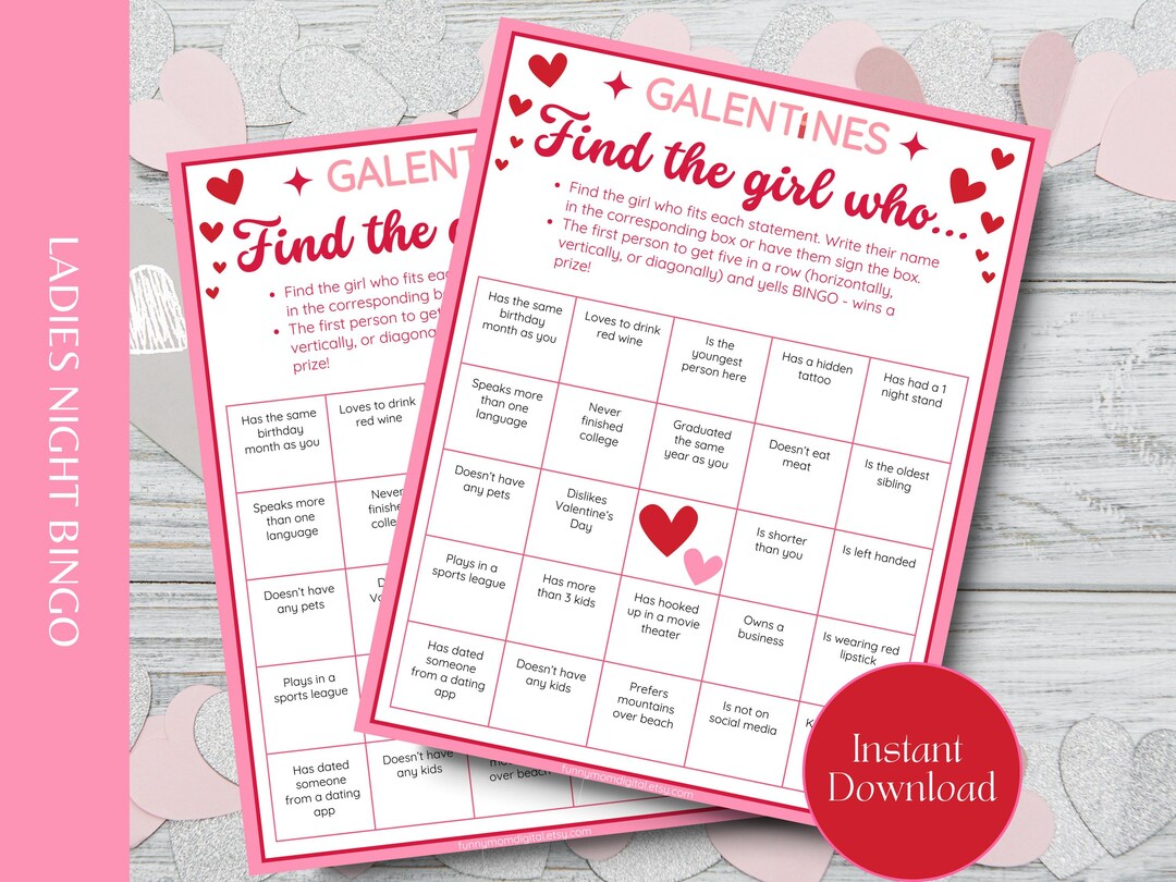 Galentines Day Games Printable Fun Girls Night Out Game, Find the Guest ...