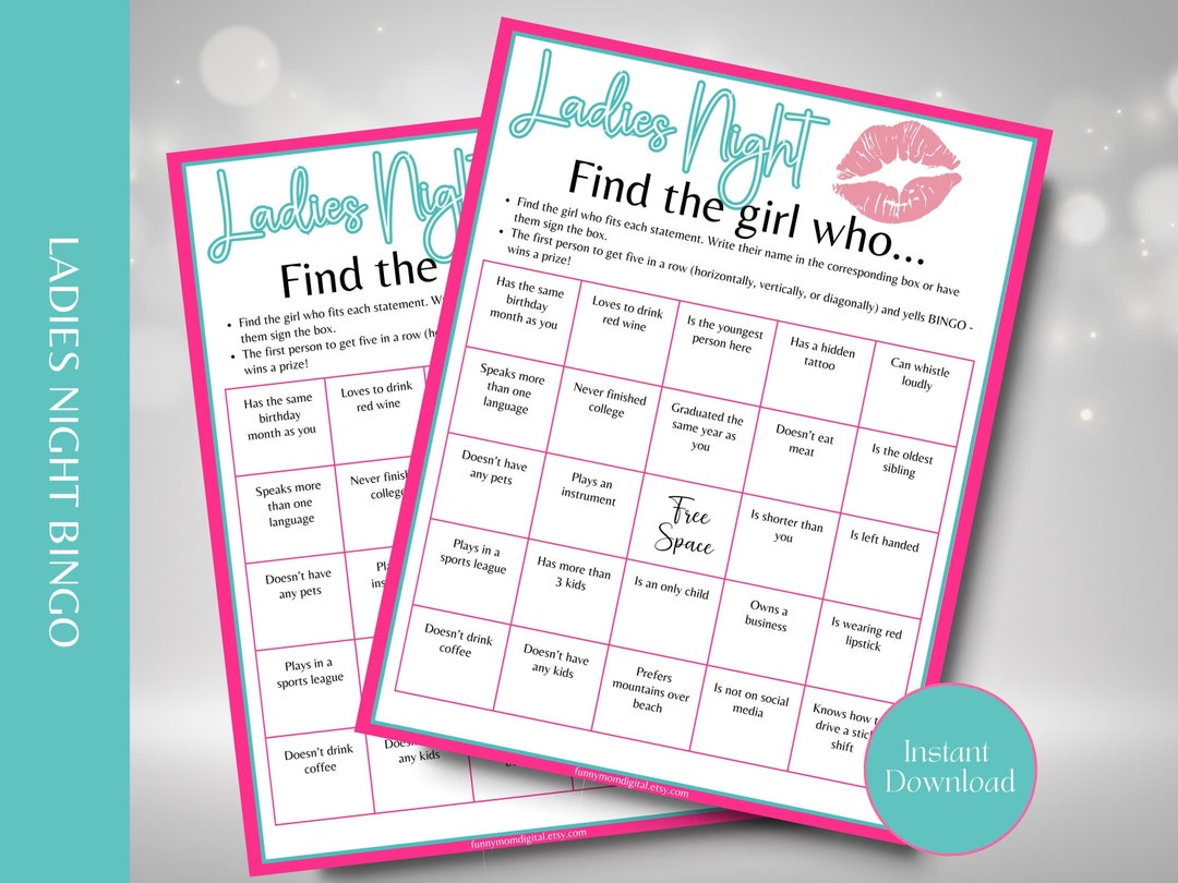 Ladies Night Bingo, Fun Girls Night Out Game, Find the Guest Bingo for ...