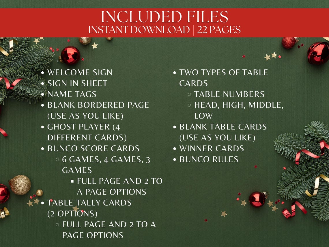 Printable Christmas Bunco Game, Bunco Scorecard for December Bunco ...