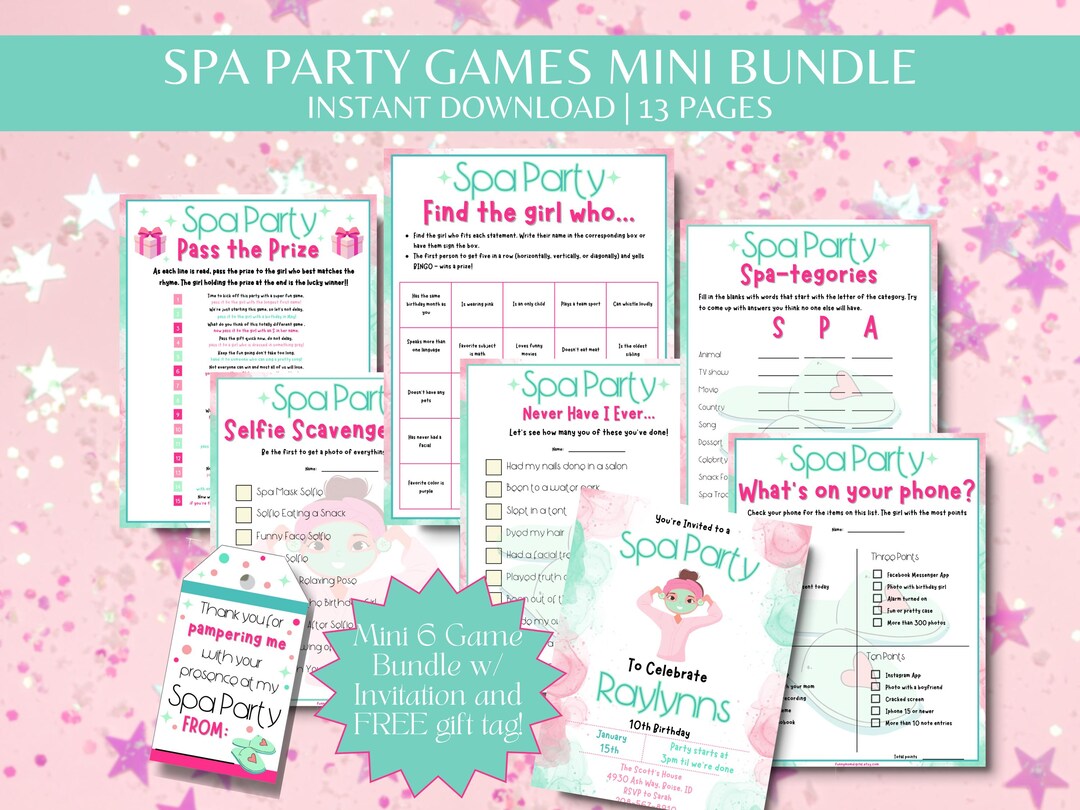 Spa Party Games Printable, Spa Party Activities, Tween Party Games for ...