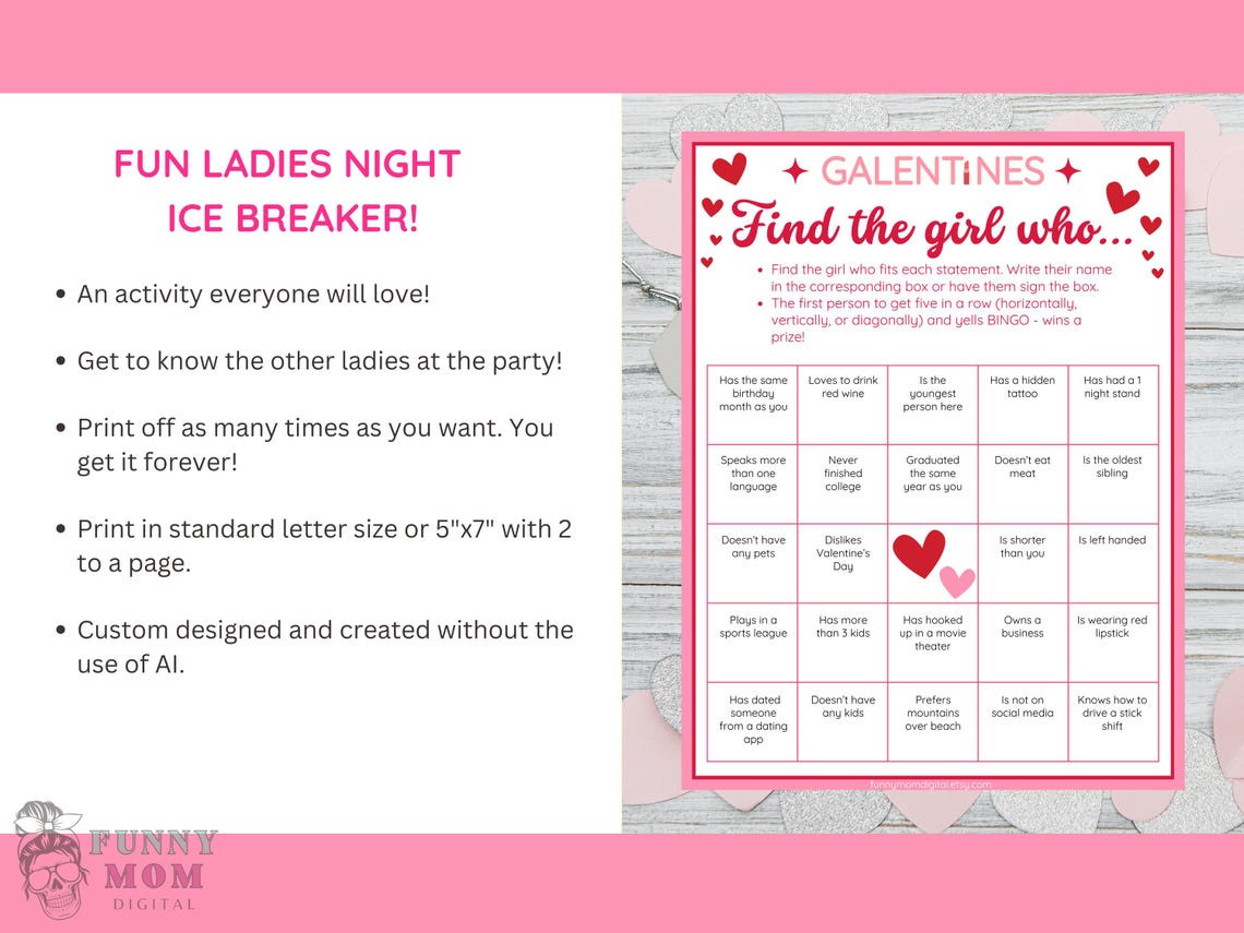 Galentines Day Games Printable Fun Girls Night Out Game, Find the Guest ...