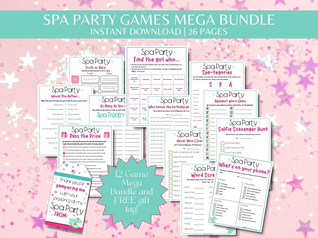 Spa Party Game Bundle Printable Spa Party Activity Tween Party Games ...