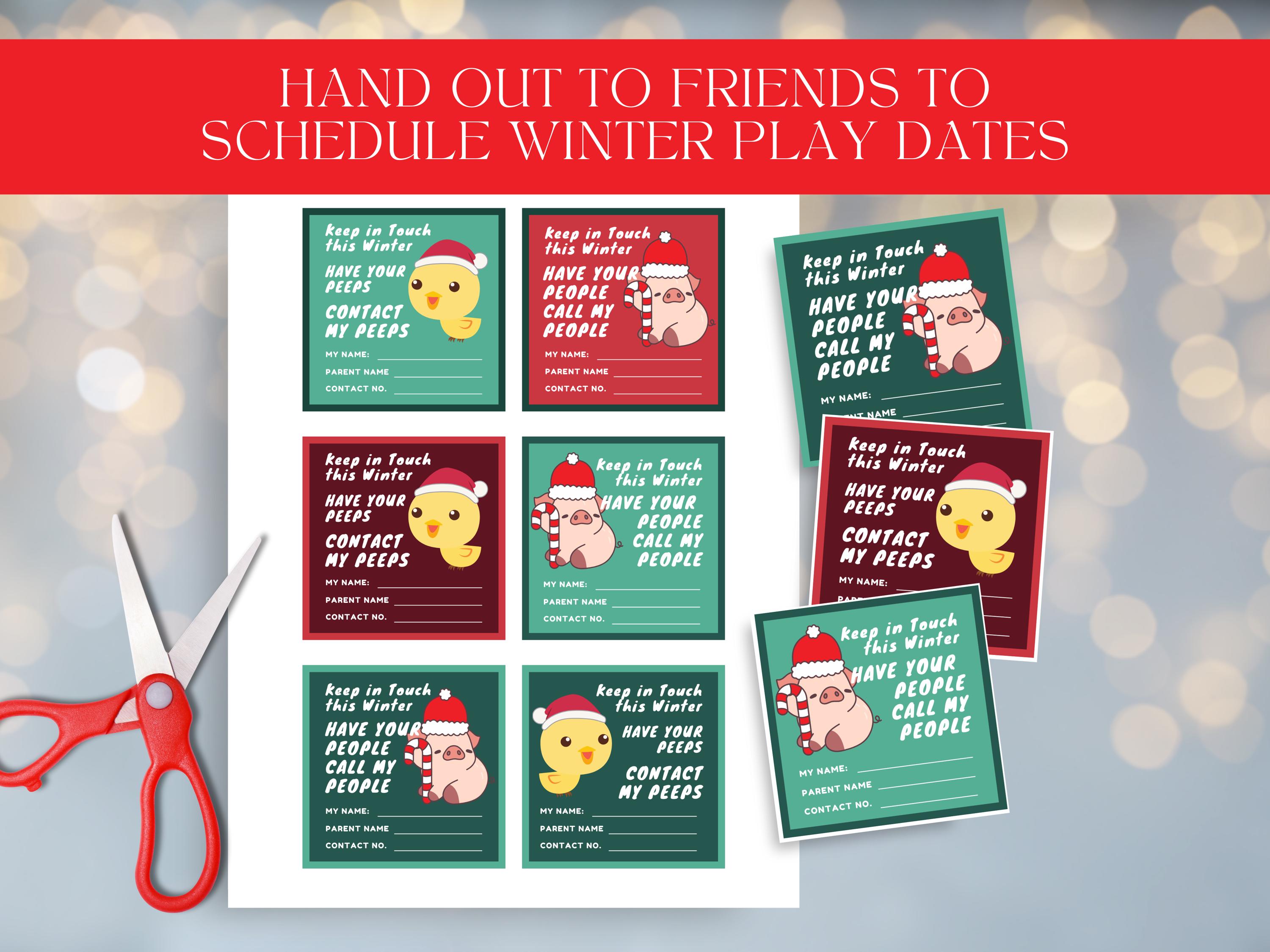 Printable Playdate Cards for Winter Break, Keep in Touch Cards ...