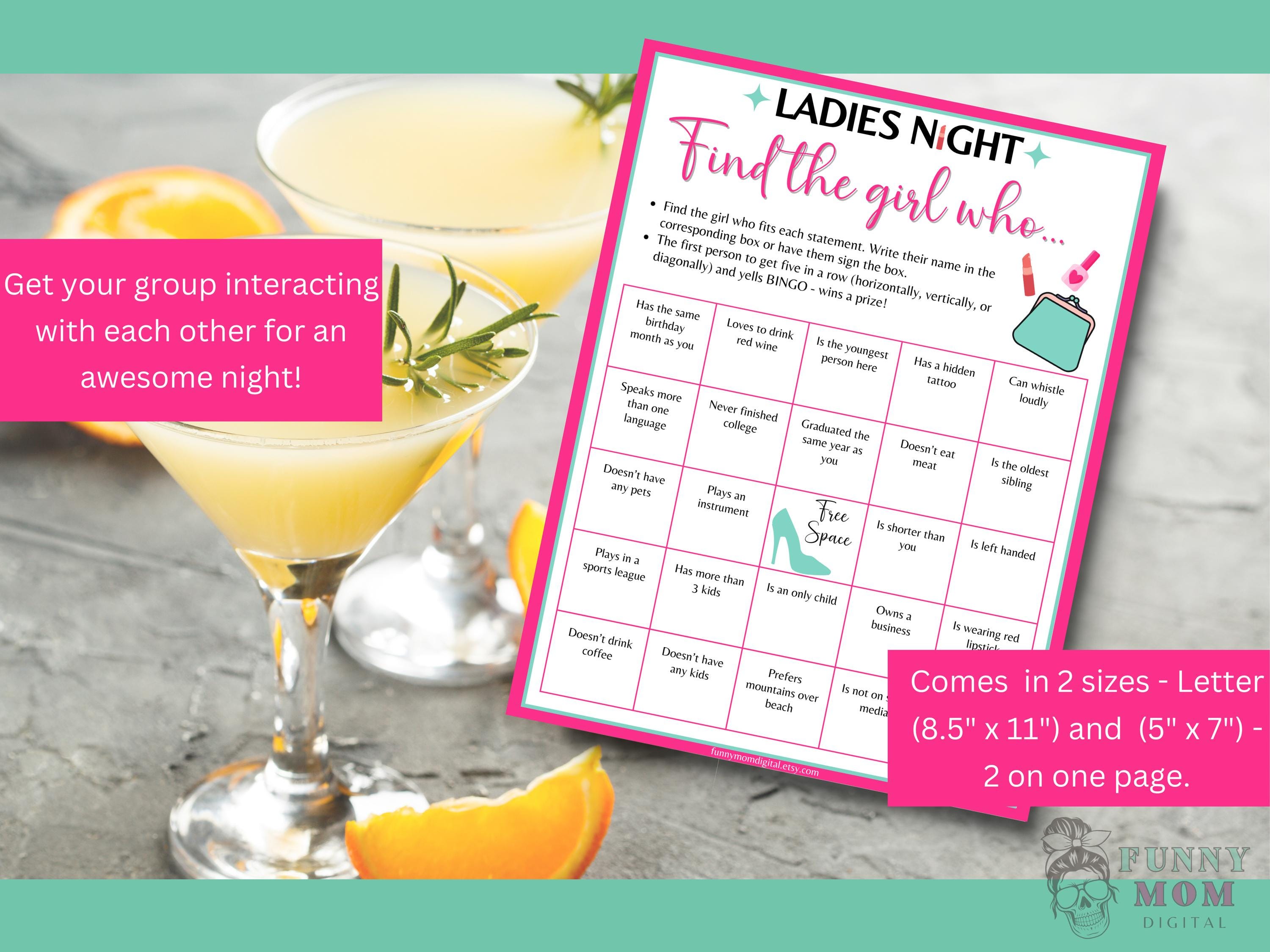 Ladies Night Bingo, Fun Girls Night Out Game, Find the Guest Bingo for ...