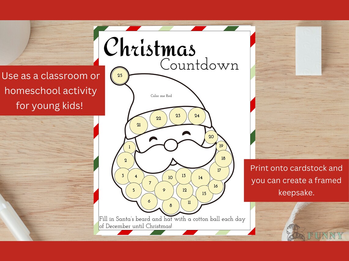 Printable Advent Calendar for Kids, Days Until Christmas Countdown ...