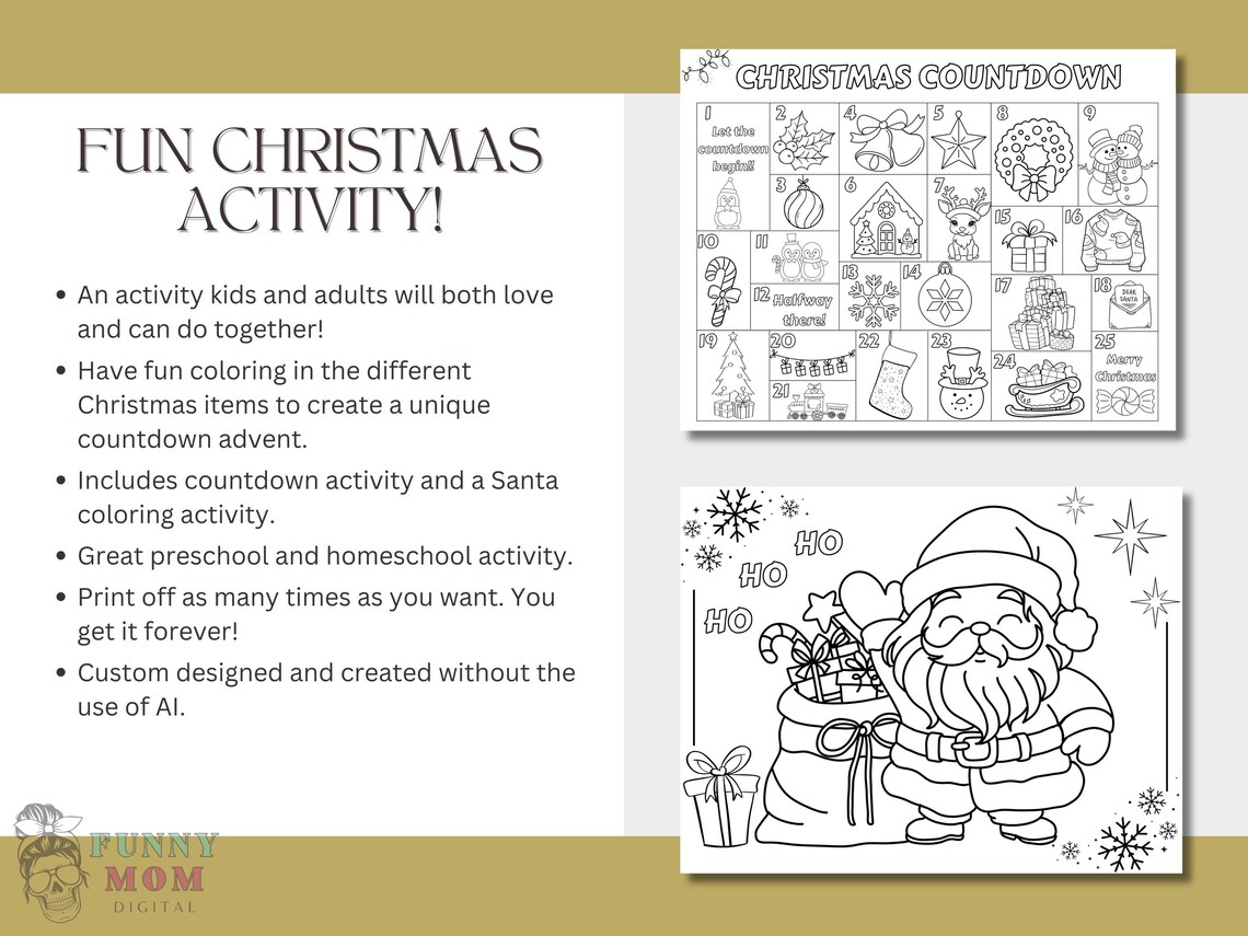 Printable Christmas Countdown for Kids, Sleeps Until Santa, Christmas ...