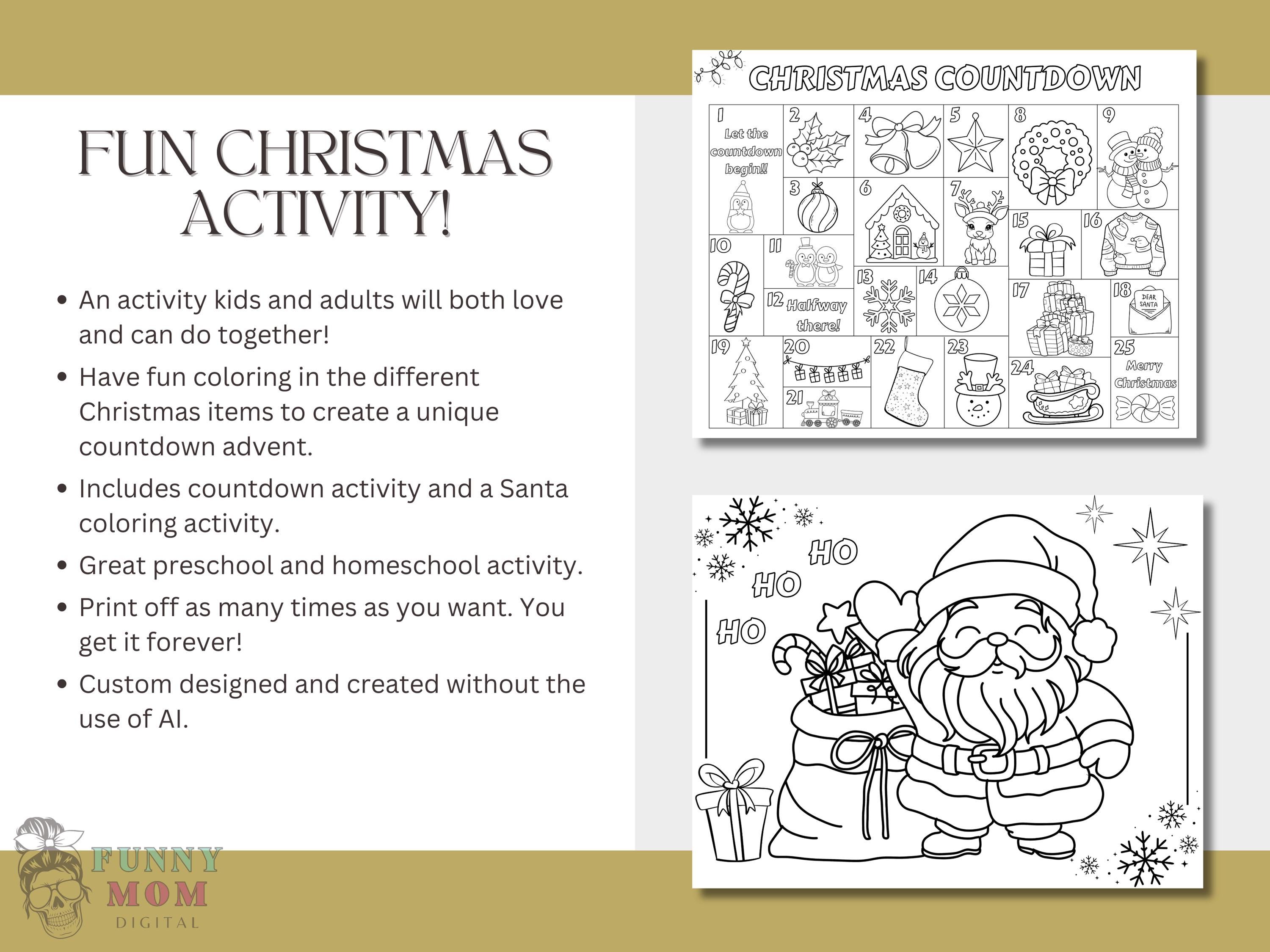 Printable Christmas Countdown for Kids, Sleeps Until Santa, Christmas ...