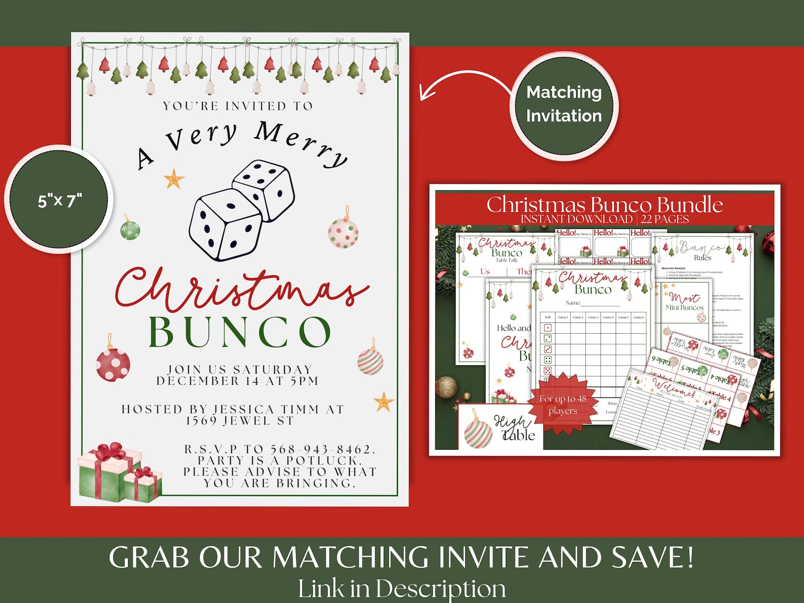 Printable Christmas Bunco Game, Bunco Scorecard for December Bunco ...