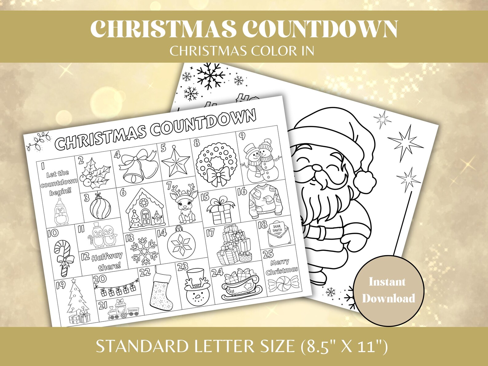 Printable Christmas Countdown for Kids, Sleeps Until Santa, Christmas ...