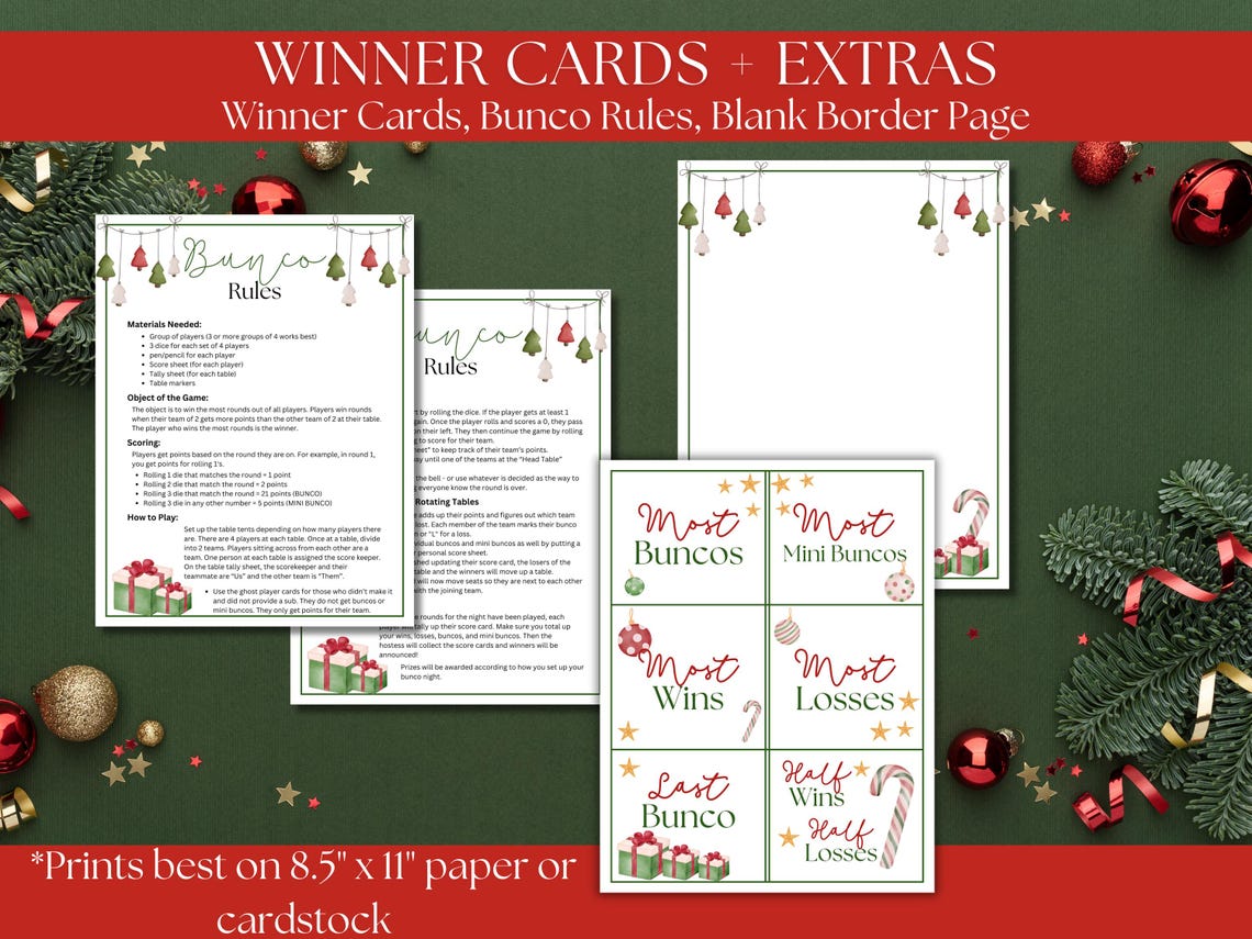 Printable Christmas Bunco Game, Bunco Scorecard for December Bunco ...