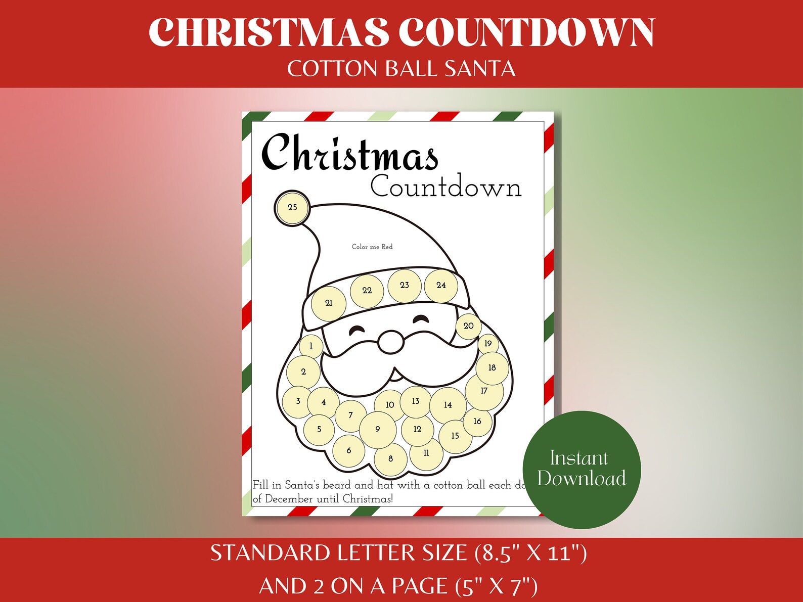 Printable Advent Calendar for Kids, Days Until Christmas Countdown ...
