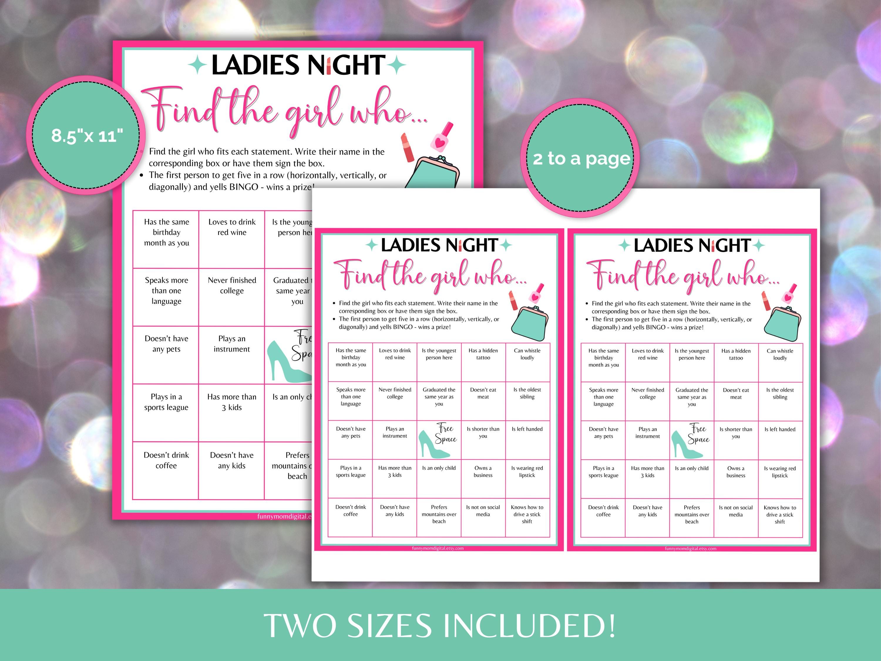 Ladies Night Bingo, Fun Girls Night Out Game, Find the Guest Bingo for ...