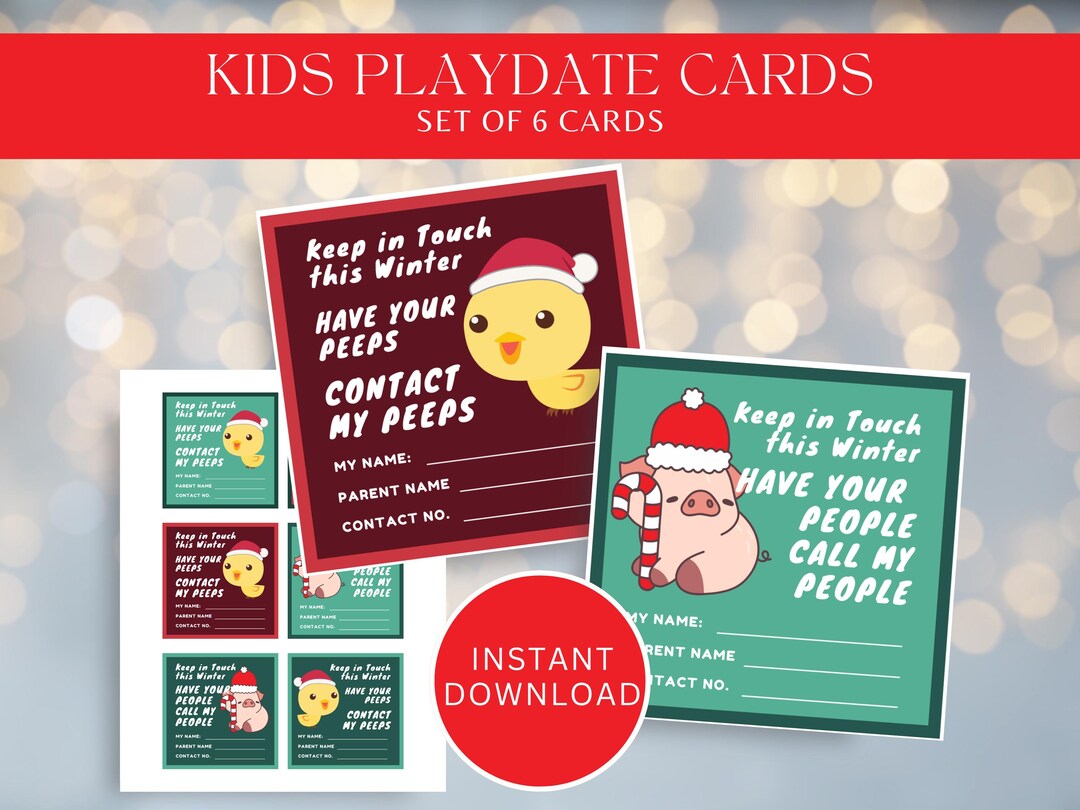 Printable Playdate Cards for Winter Break, Keep in Touch Cards ...