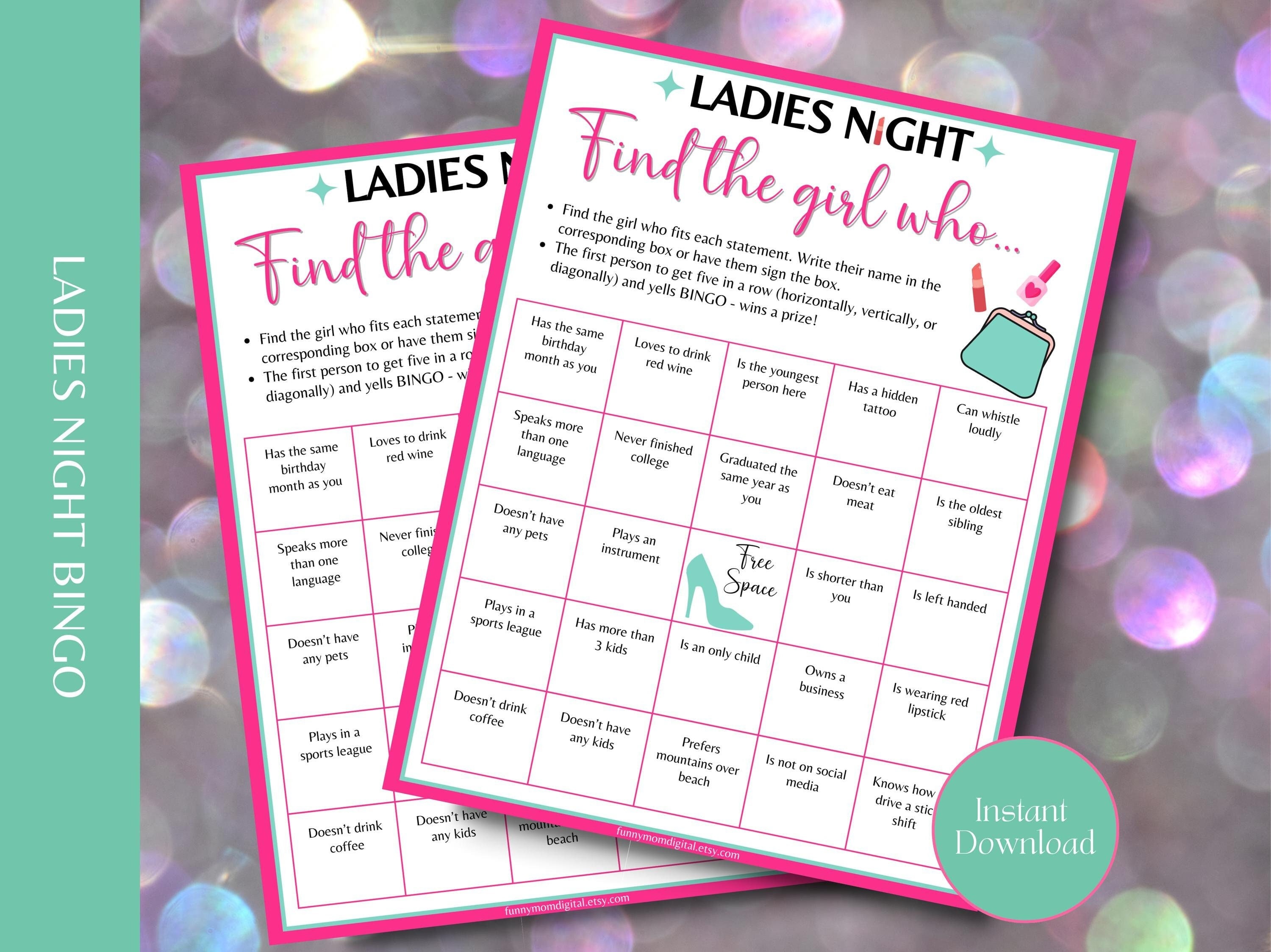 Ladies Night Bingo, Fun Girls Night Out Game, Find the Guest Bingo for ...