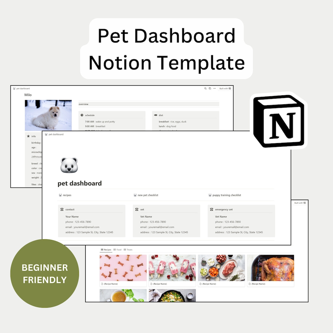 Aesthetic, Minimalist Pet Dashboard Notion Template, Pet Care Planner ...