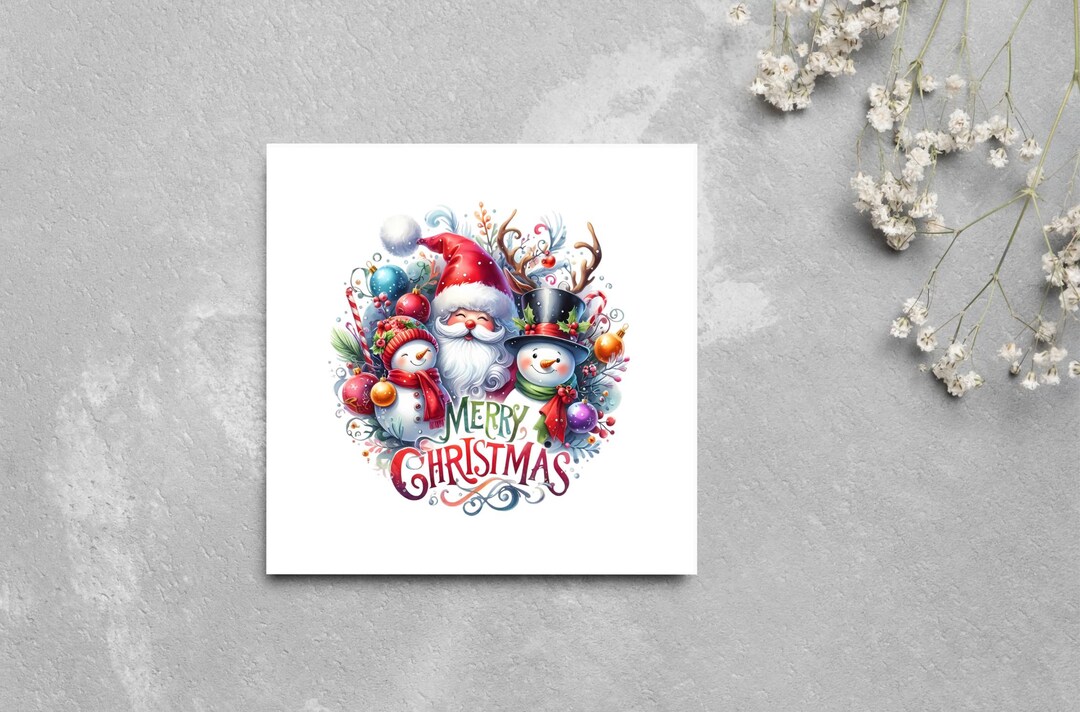 Colourful Father Christmas Card, Snowman, Personalised - Etsy