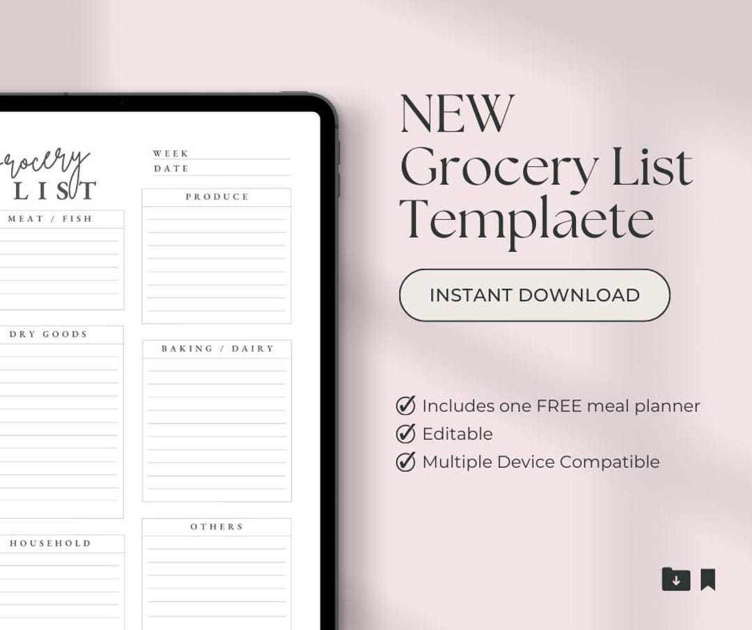 Editable Printable Grocery List With Meal Planner (PDF Download) - Etsy
