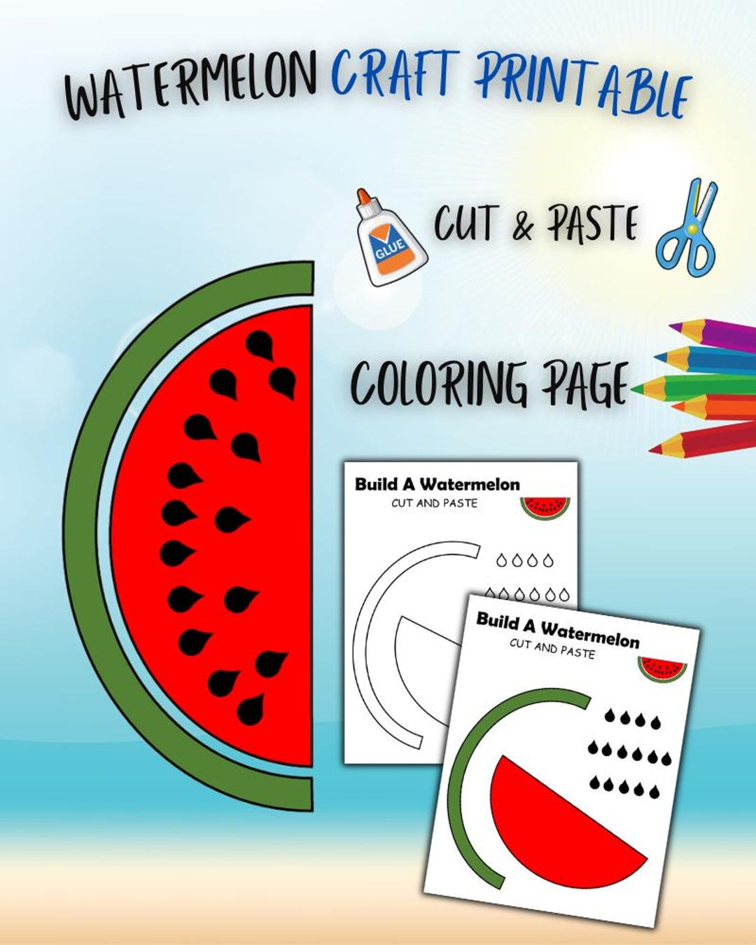 Watermelon Craft-summer Activities-craft Template for Kids-last Day of ...