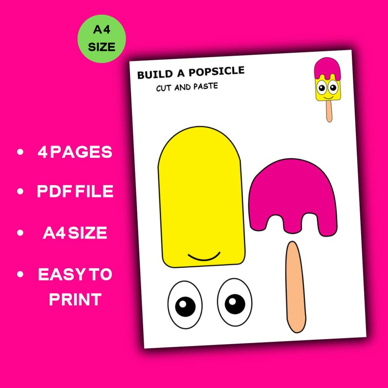 Popsicle Craft for Kids: Printable Summer Activity (PDF File A4 Size ...