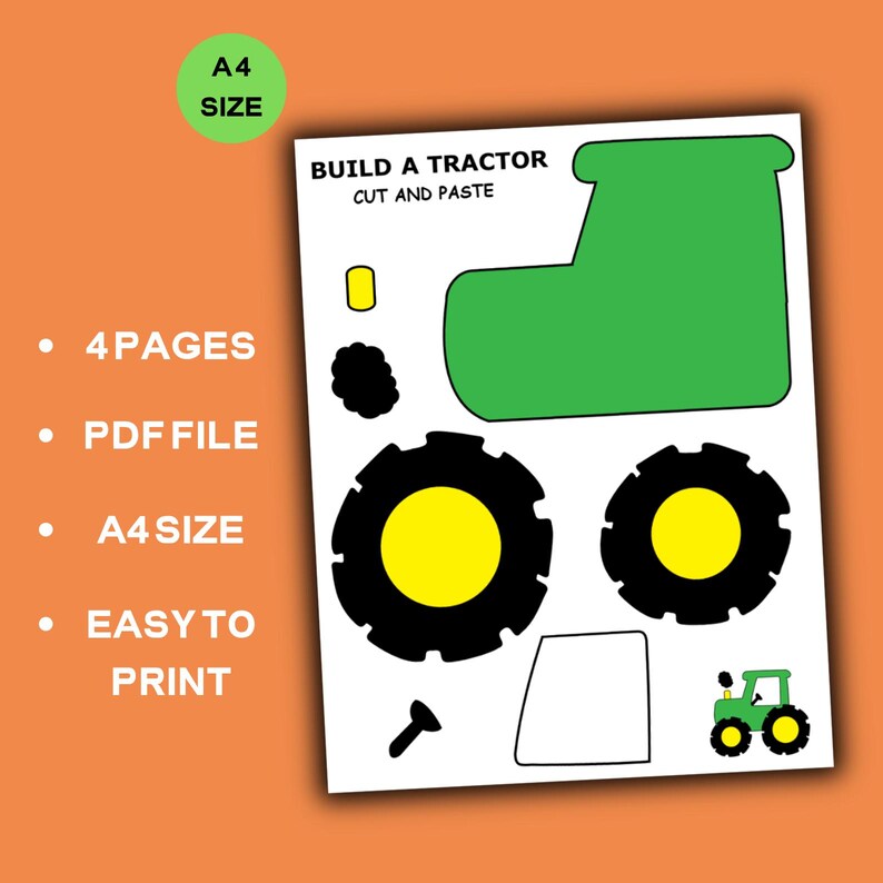 Tractor Craft Activity: Color, Cut & Paste Paper Model (PDF File A4 ...
