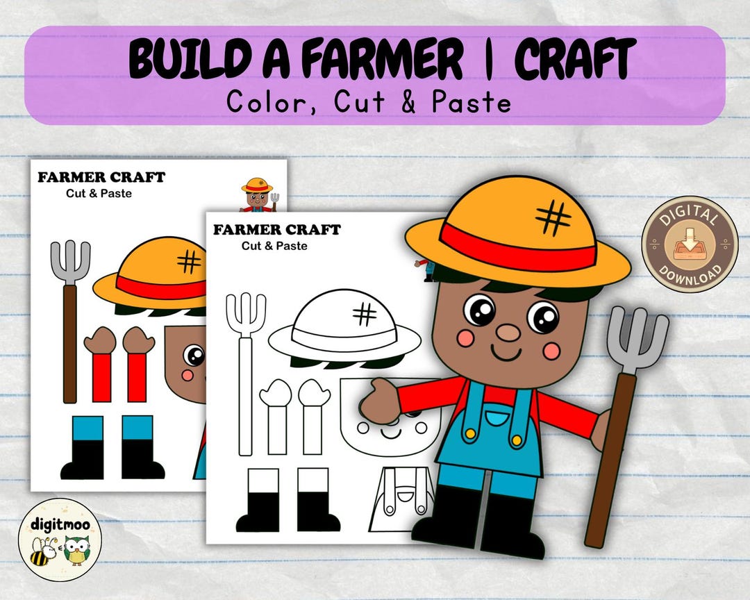 Farmer Cut and Paste Craft | Farm Theme Fine Motor Activity (PDF ...