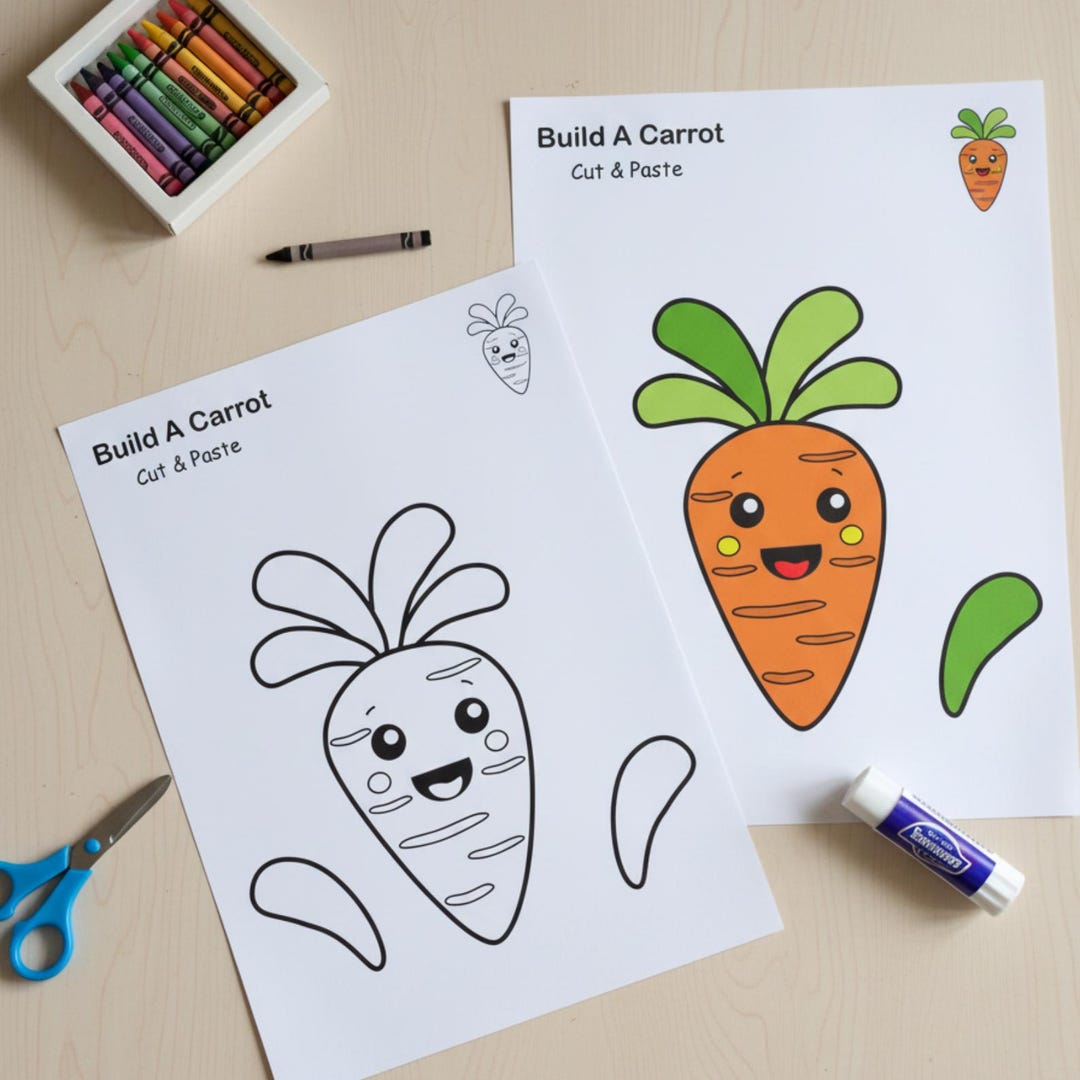 Carrot Cut-color-paste Craft | Printable Vegetable Activity for Kids - Etsy