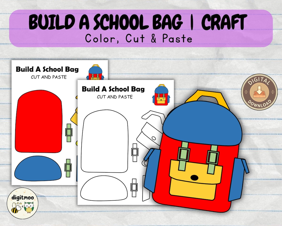 School Bag Cut-and-paste Craft | Printable Back-to-school Activity for ...