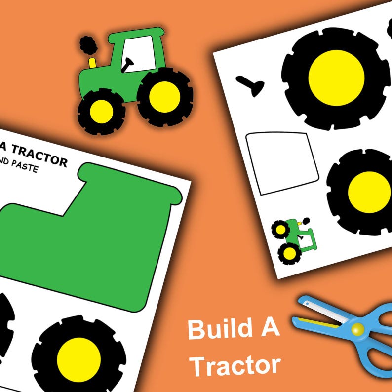 Tractor Craft Activity: Color, Cut & Paste Paper Model (PDF File A4 ...