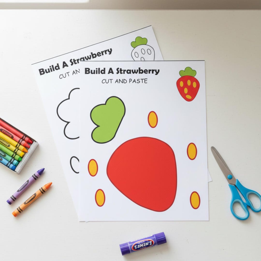 Strawberry Cut-and-paste Craft | Printable Fruit Activity for Kids - Etsy