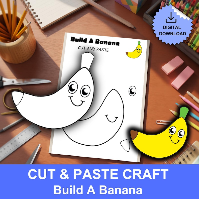 Banana Craft Template: Fruit Coloring Page, Cut & Glue Activity (PDF ...