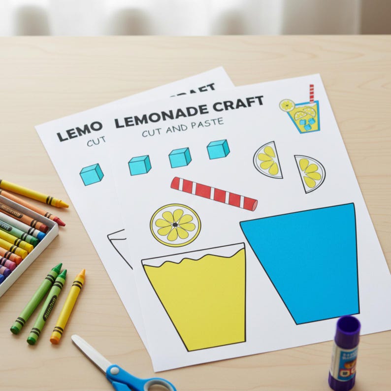 Lemonade Cut‑and‑paste Craft | Printable Summer Drink Activity for Kids ...