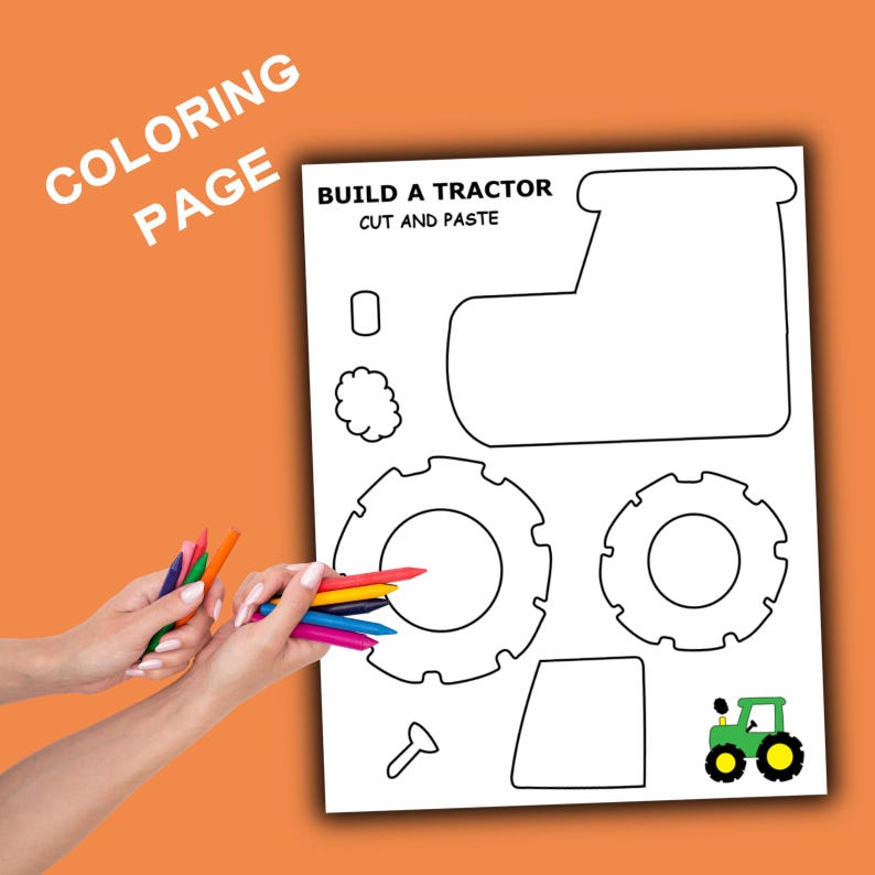 Tractor Craft Activity: Color, Cut & Paste Paper Model (PDF File A4 ...