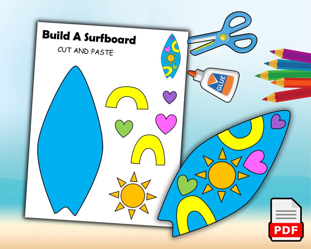 Surf Board Craft | Printable | Back to School | Summer Craft | Coloring ...