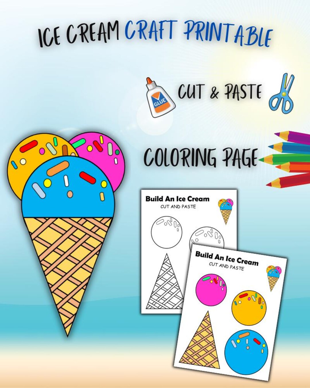 Ice Cream Craft Template for Kids-build an Ice Cream-preschool Summer ...