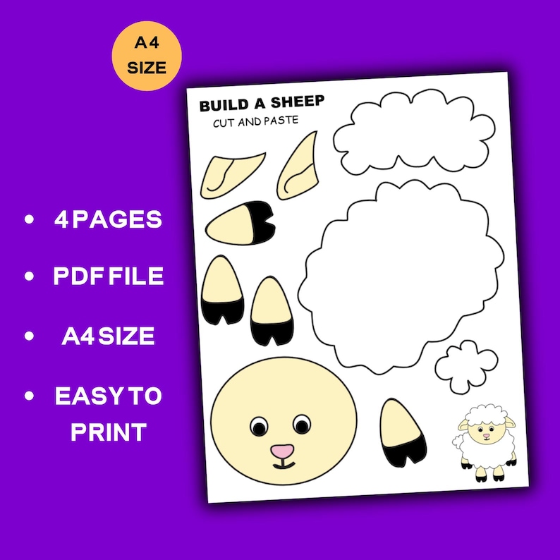 Sheep Cut and Paste Craft Printable, Build a Sheep Activity, Coloring ...