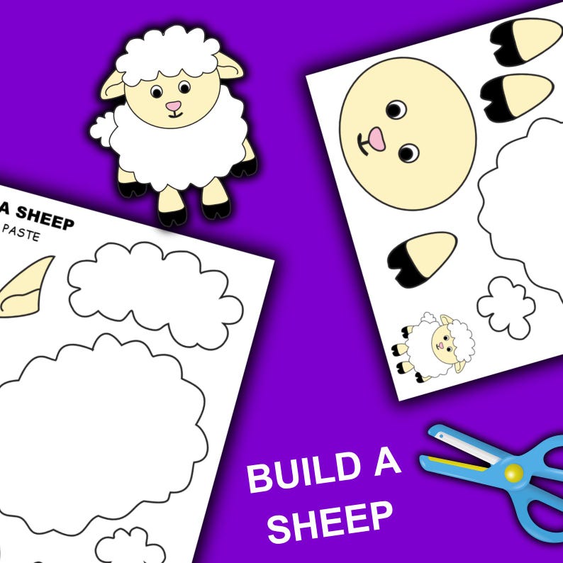 Sheep Cut and Paste Craft Printable, Build a Sheep Activity, Coloring ...