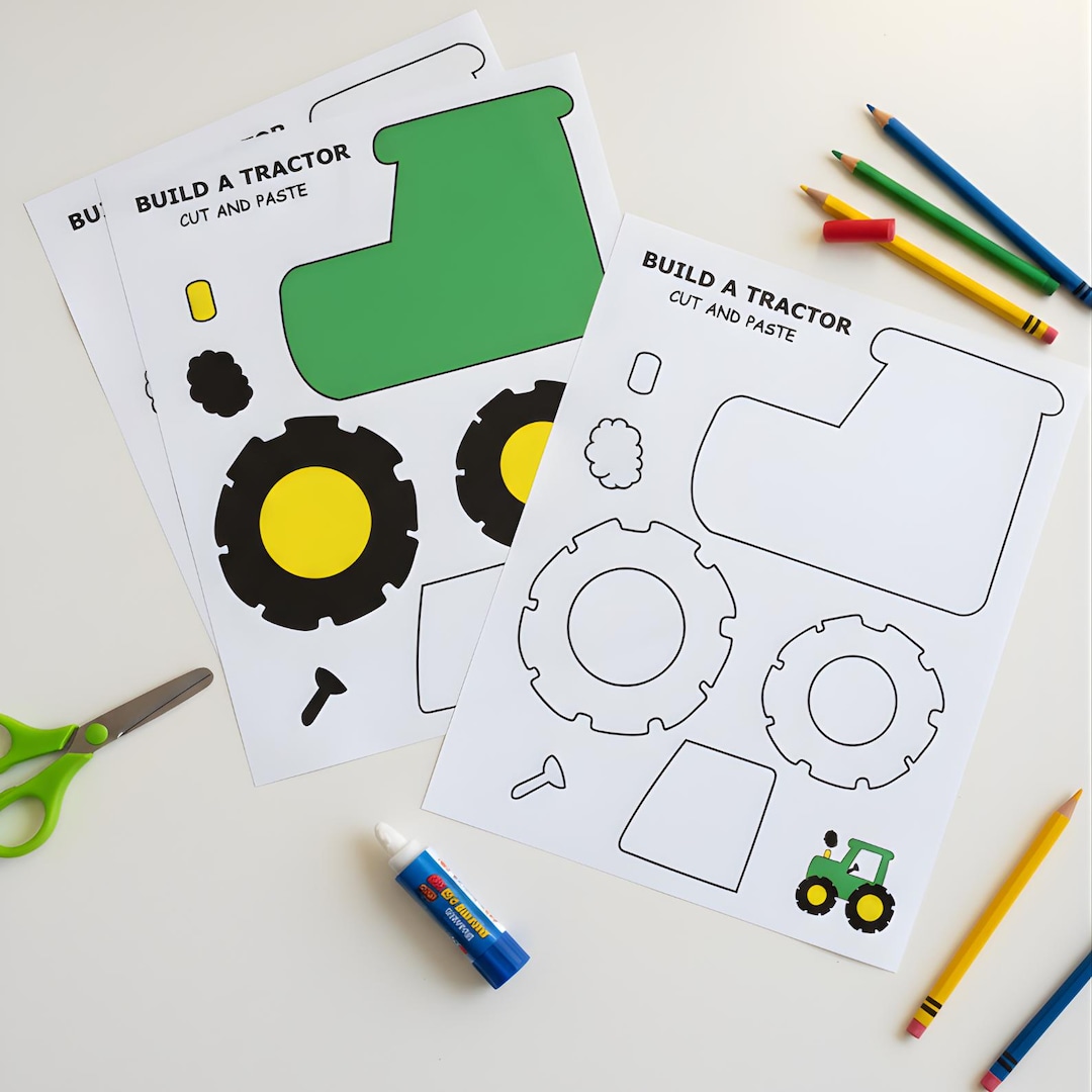 Tractor Cut-and-paste Activity | Farm Vehicle Printable for Kids - Etsy ...
