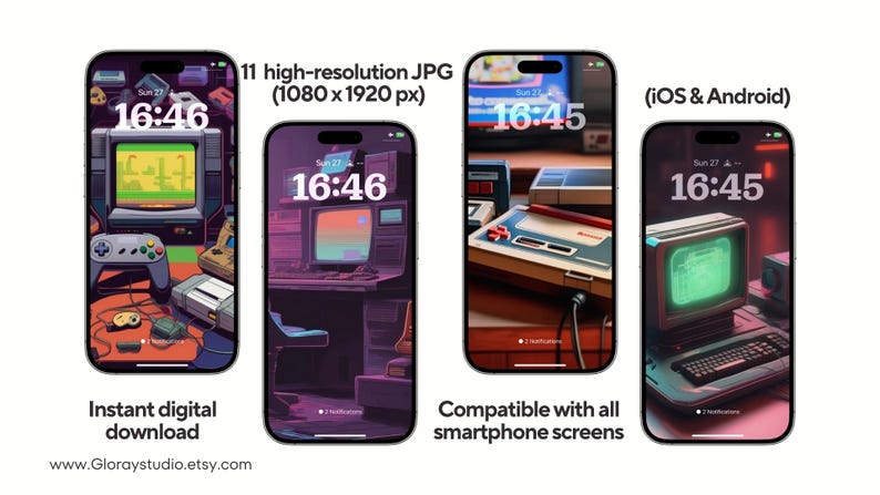 Retro Gaming Phone Wallpapers – Pixel Art Lock Screen Set – Vintage Arcade Aesthetic for iPhone ...