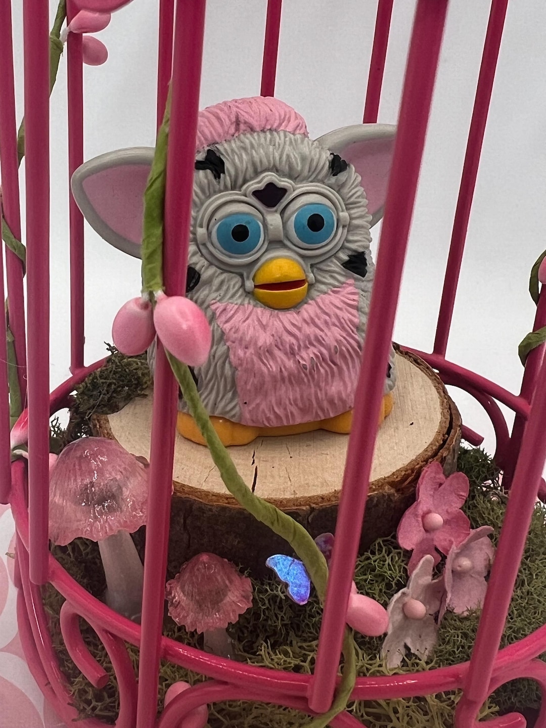Pink Forest Cage With a Little Leopard Furby on a Log - Etsy