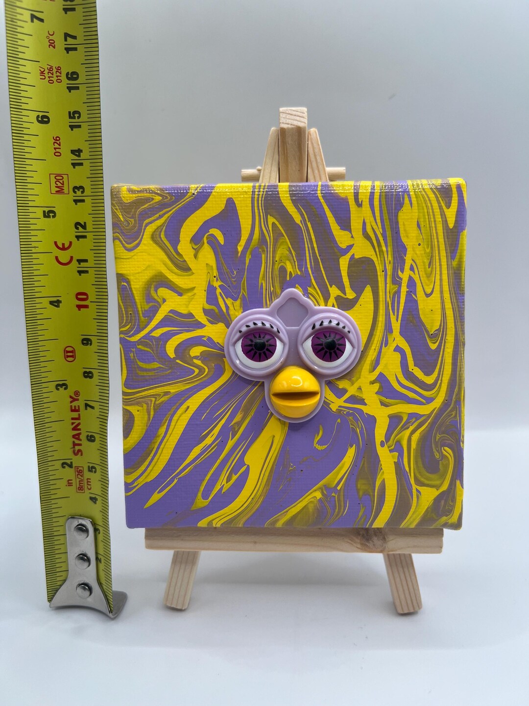 Custom Mini Furby Paint Pour Canvas With Easel Purple and Yellow ...