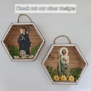 Saint Benedict Wooden Shadow Box Catholic Wall Decor Alter With Flowers ...