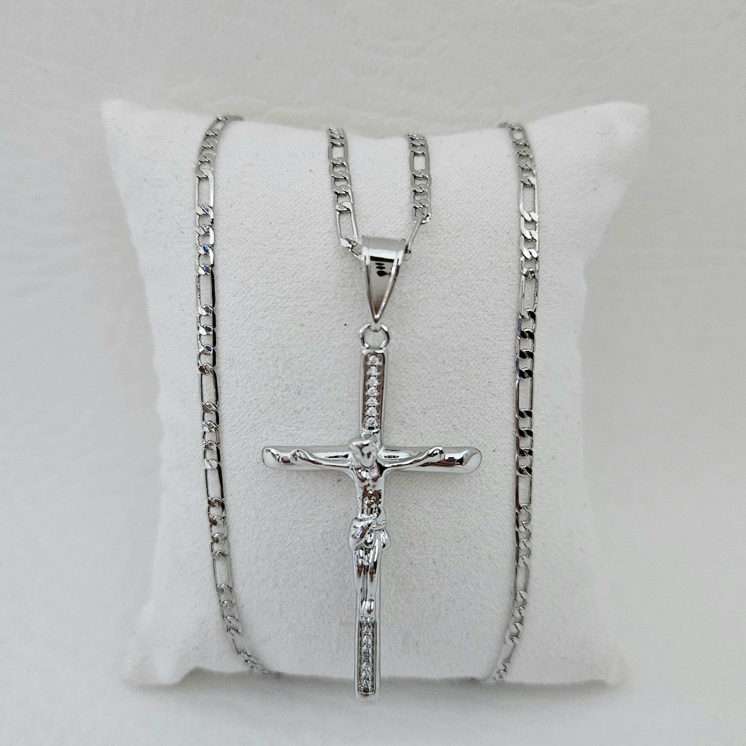 Silver Plated Jesus Crucifix Cross Necklace 22 Inches - Etsy