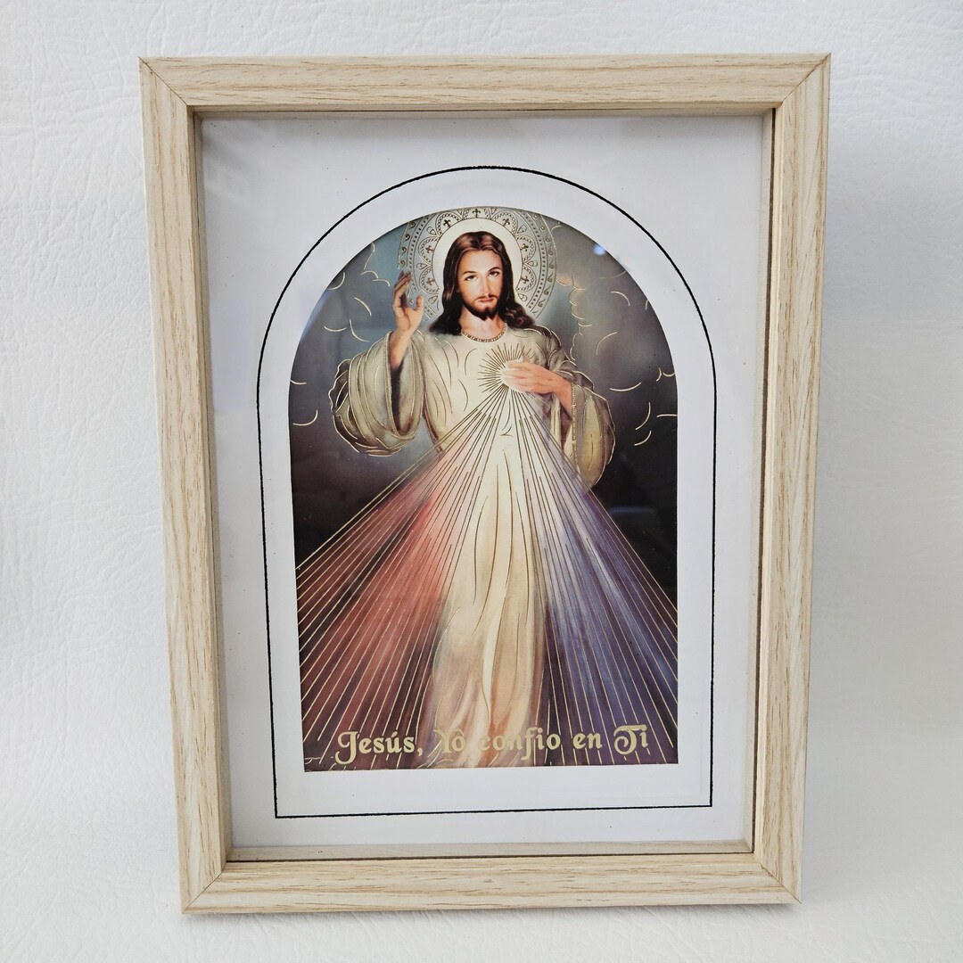 Jesus Divine Mercy Gold Foil Image Natural Wood Frame 7 9 Inches - Etsy