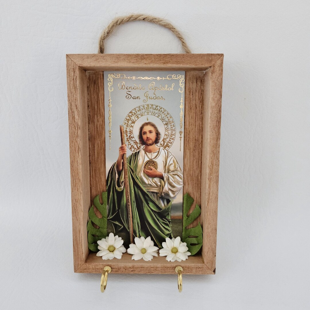 Saint Jude Tadeus Wooden Shadow Box Wall Key Holder Decor - Etsy