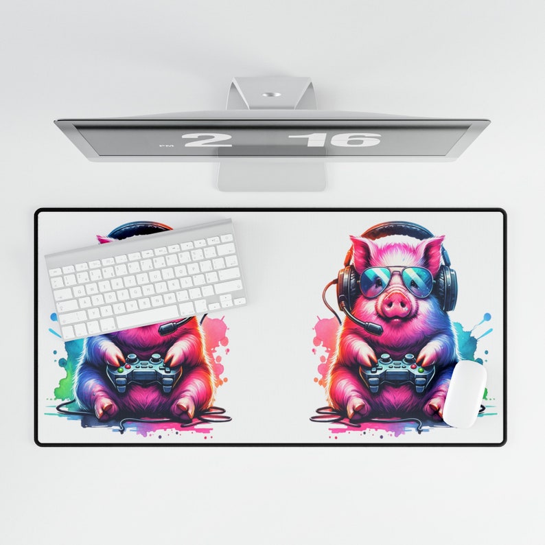 Cute Pot Bellied Pig Game Desk Mat, Computer Desk Mat for Gamers & Pig ...